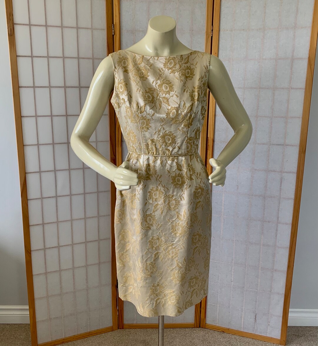 1960s Gold Brocade Formal Sheath Dress . Vintage 60s Jackie O Style ...