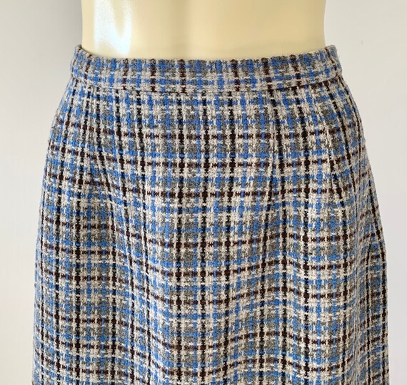 1950s Wool Plaid Pencil Skirt . Vintage 50s Blue Blac… - Gem