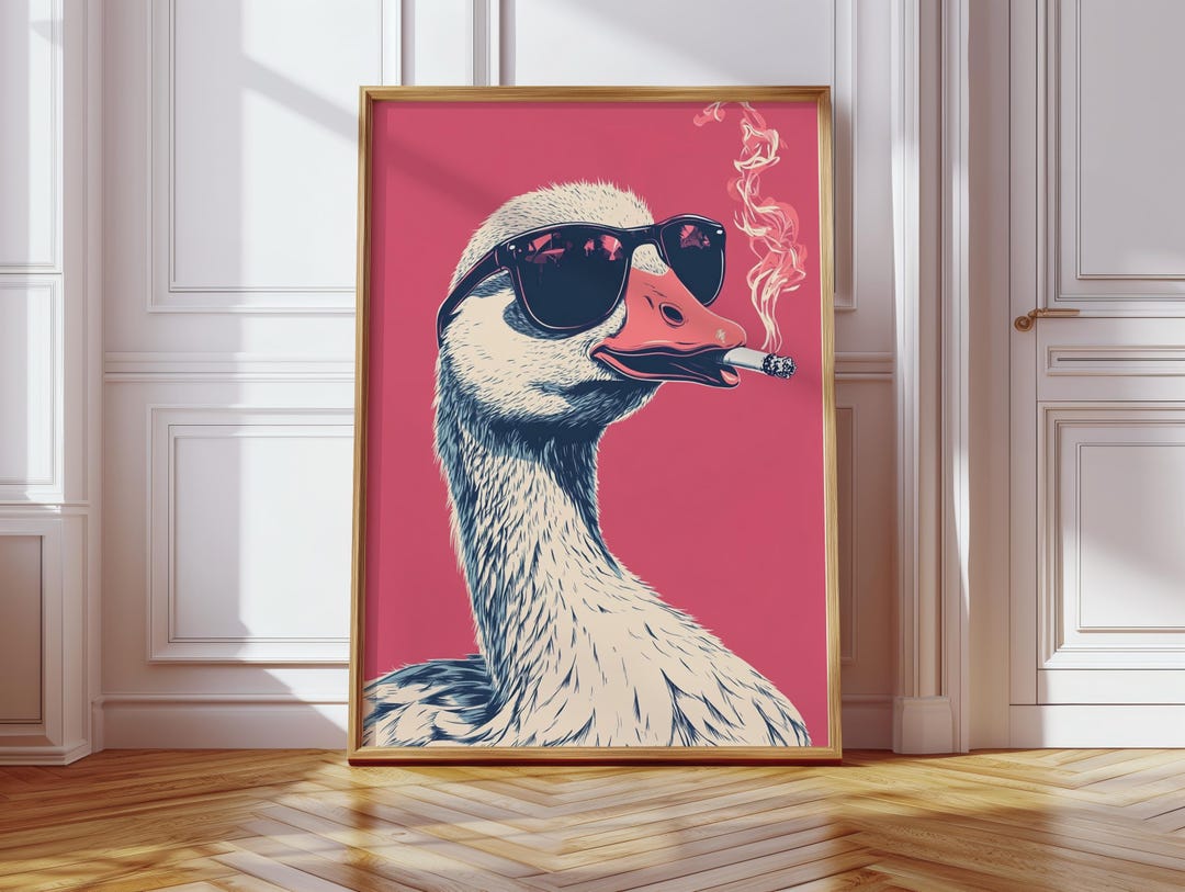 Goose Smoking A Cigarette With Sunglasses Print, Cool Prints, Animal ...