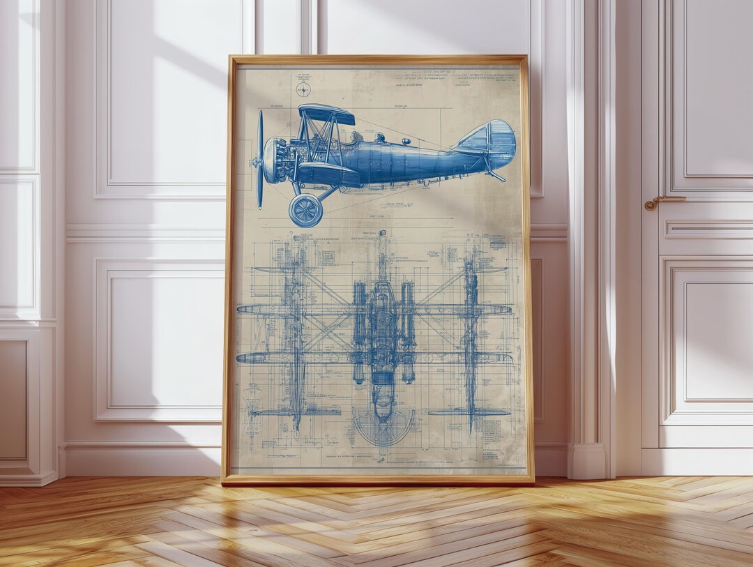 Vintage WW1 Fighter Jet Blueprint Print, War Art, Retro Plane Blueprint ...