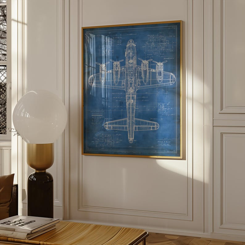 Vintage B-17 Flying Fortress Fighter Jet Blueprint Print, Retro Plane ...