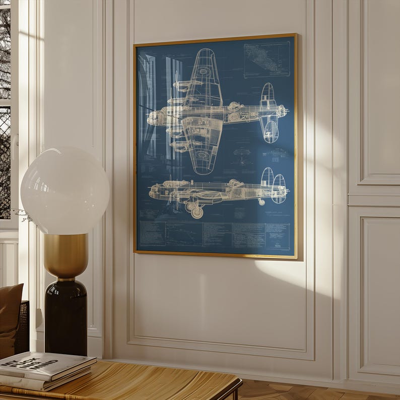 Vintage Avro Lancaster Fighter Jet Blueprint Print, Retro Plane WW2 ...
