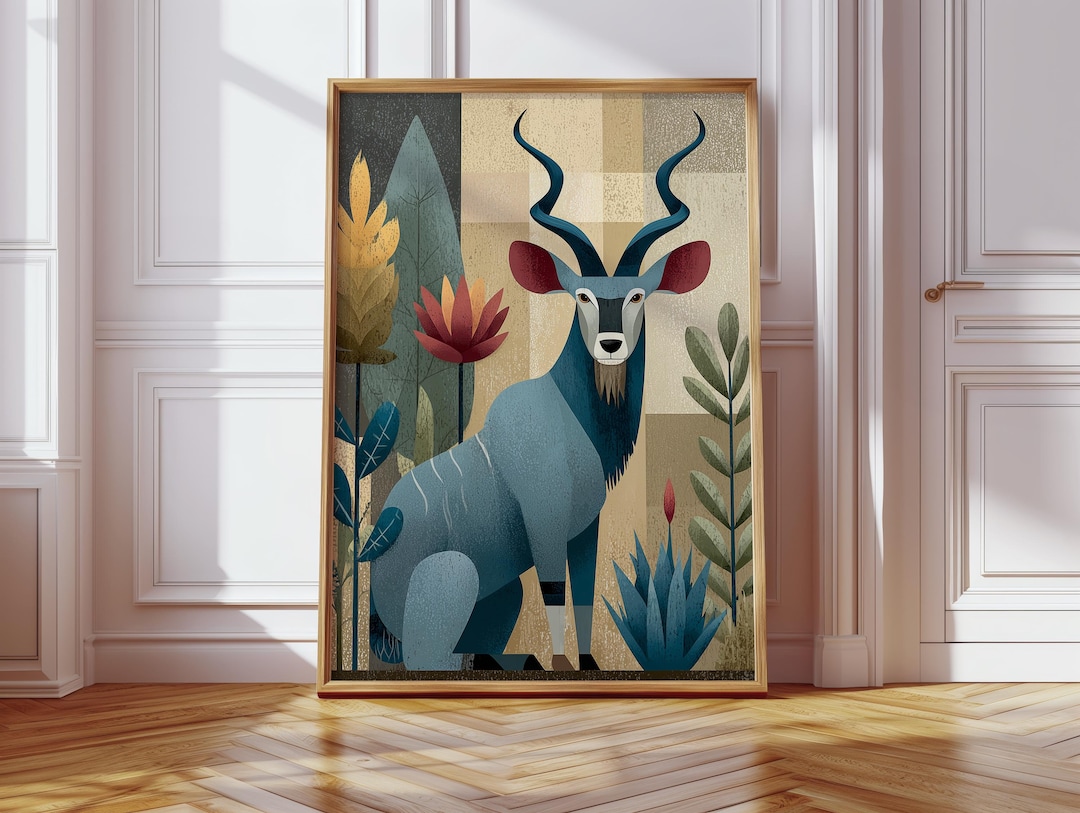 Mid Century Ox in Forest Print, Abstract Poster, Contemporary Animal ...