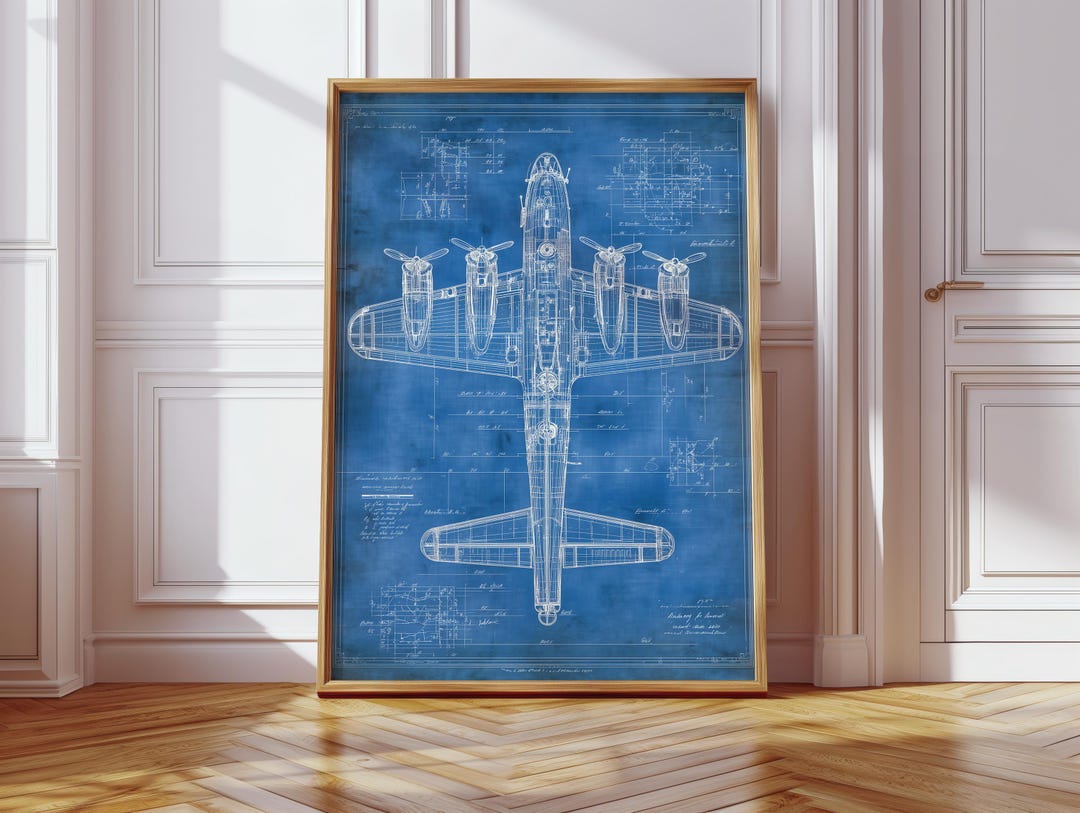 Vintage B-17 Flying Fortress Fighter Jet Blueprint Print, Retro Plane ...