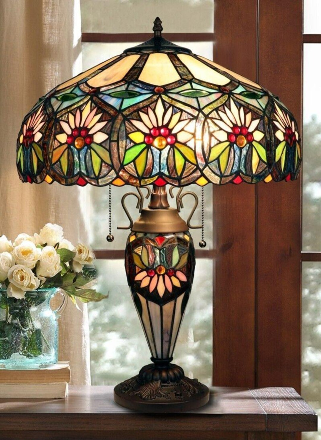 Vintage Tiffany-style Stained Glass Lamp- Multicolored Hand-made - Etsy
