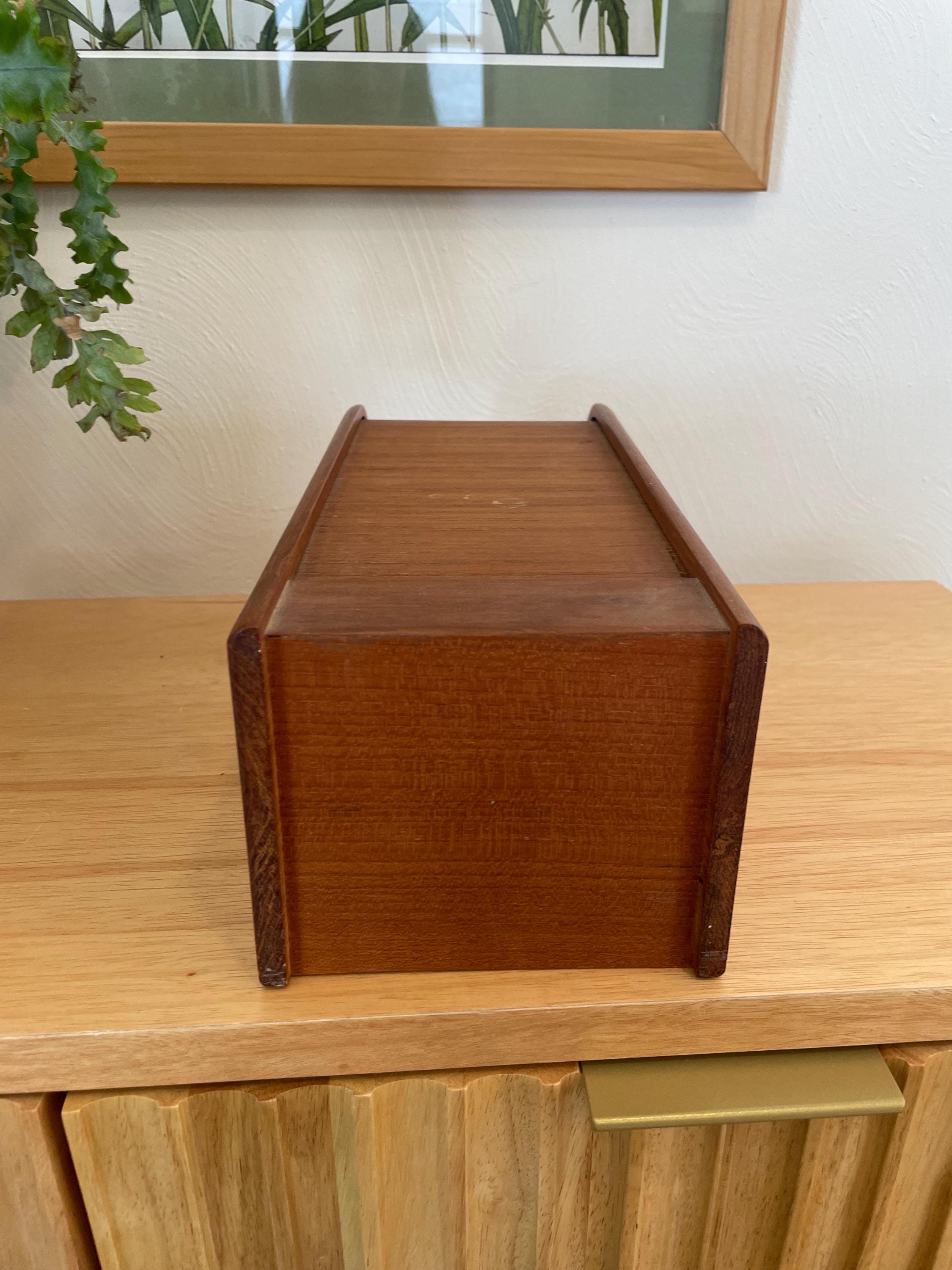 Vintage Teak Wood Tambour Roll Top Storage Box - Etsy