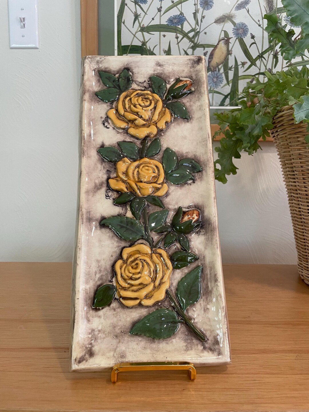 Seasonal Art, Ceramic Flower Yellow Roses, Summer, Long Narrow Art - Etsy