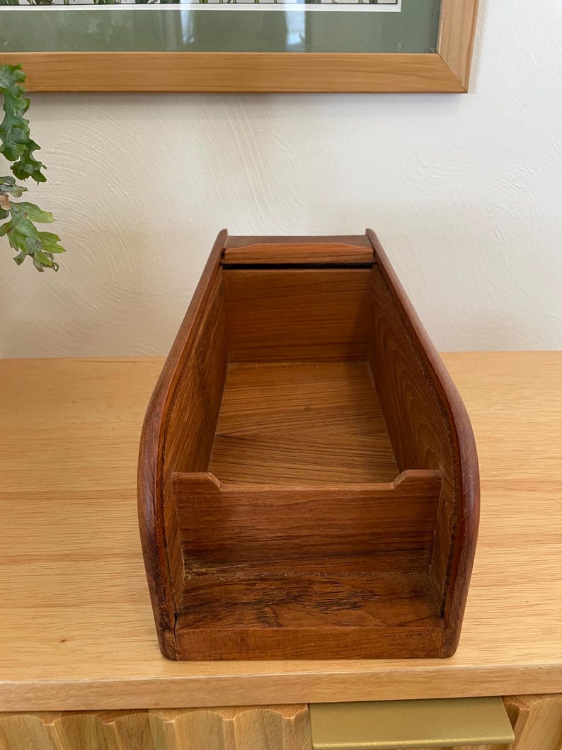 Vintage Teak Wood Tambour Roll Top Storage Box - Etsy