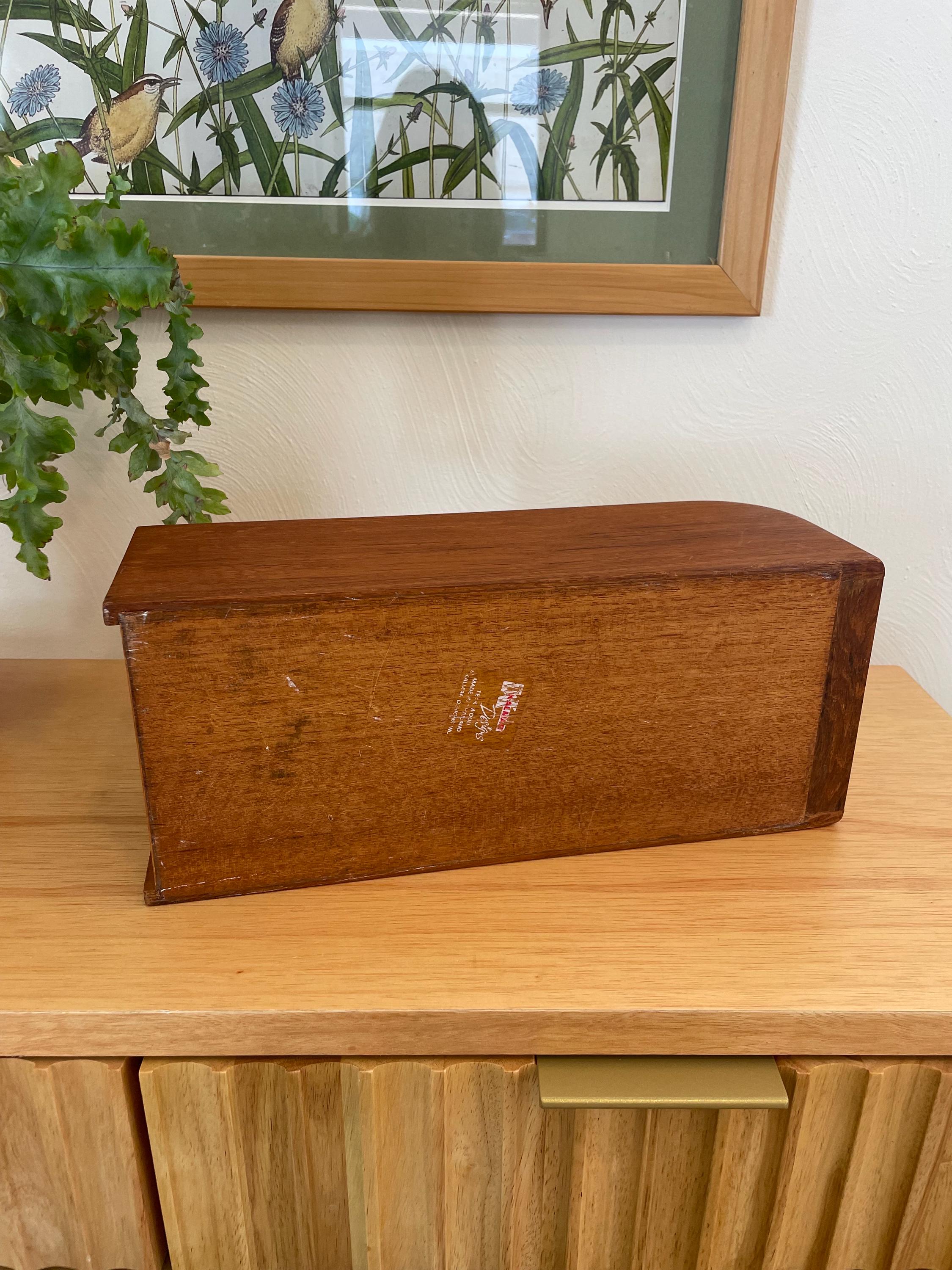 Vintage Teak Wood Tambour Roll Top Storage Box - Etsy