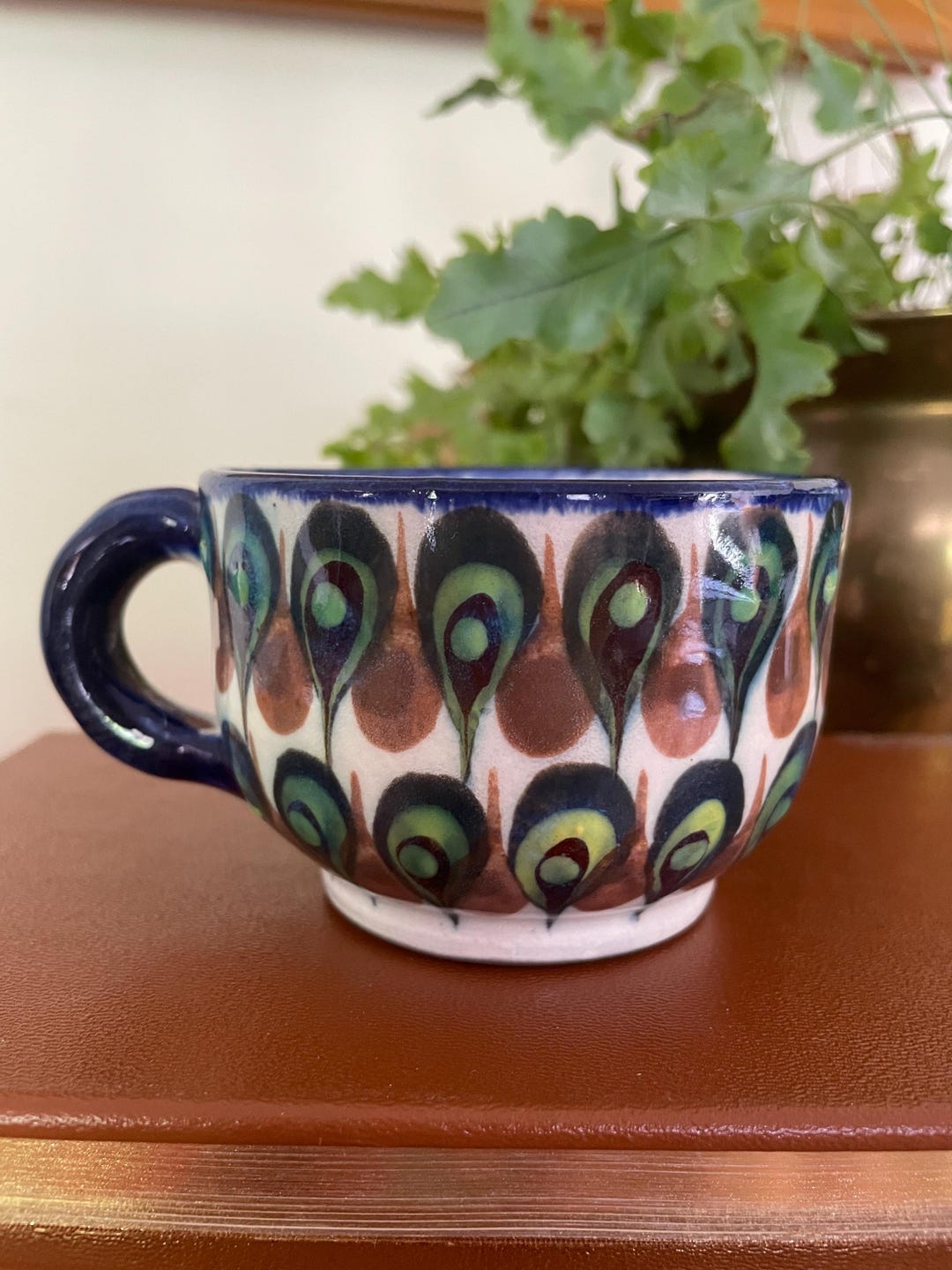 Ken Edwards Peacock Feather Tea Cup, Hand Painted Pottery Mug ...