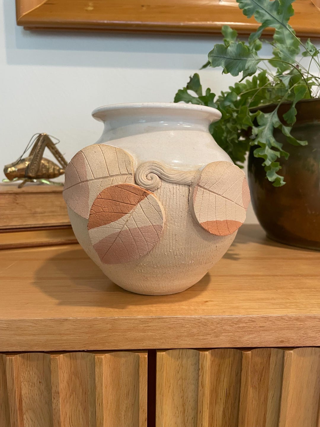 Brigitte Haag Studio Pottery Vase, Hand Applied Leaves Vase - Etsy