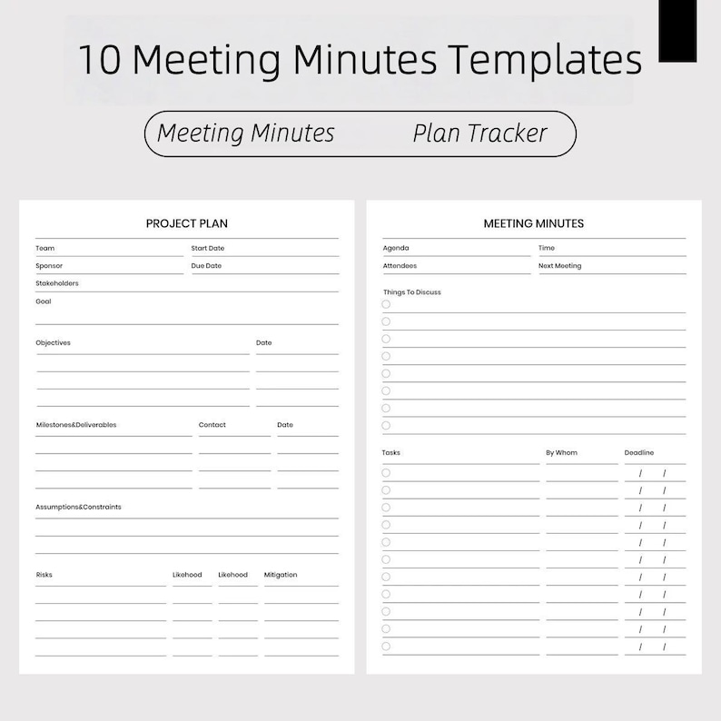 10 Printable Meeting Minutes Templates Bundle 8.26" X 11.69" A4 - PDF ...