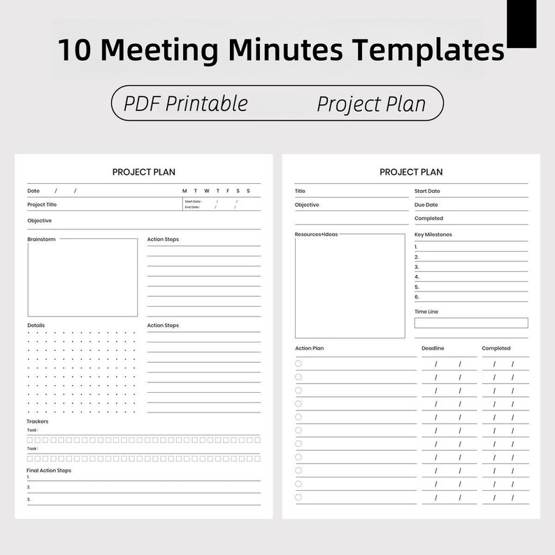 10 Printable Meeting Minutes Templates Bundle 8.26" X 11.69" A4 - PDF ...