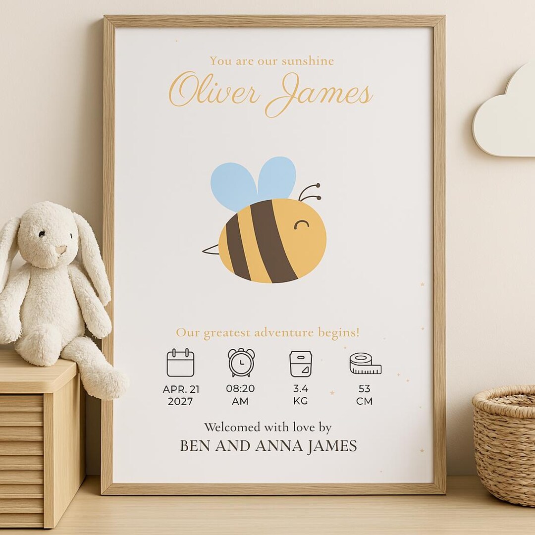 Editable Birth Poster – Printable Baby Wall Art – Personalized Canva ...