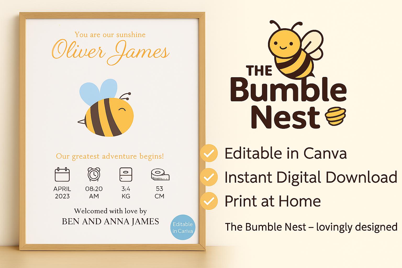 Editable Birth Poster – Printable Baby Wall Art – Personalized Canva ...