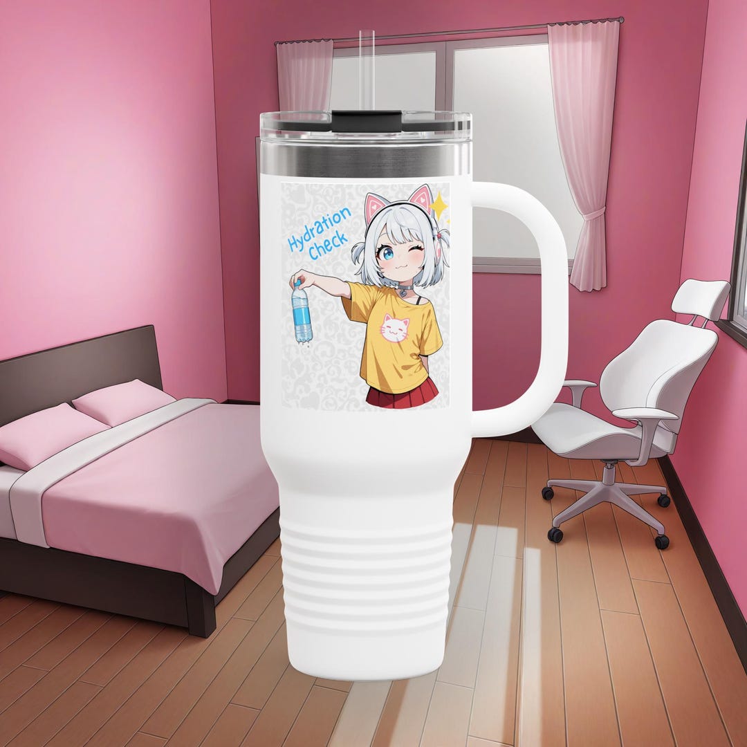 Anime Girl Hydration Check Insulated Travel Mug, Streamer Vtuber Gift ...