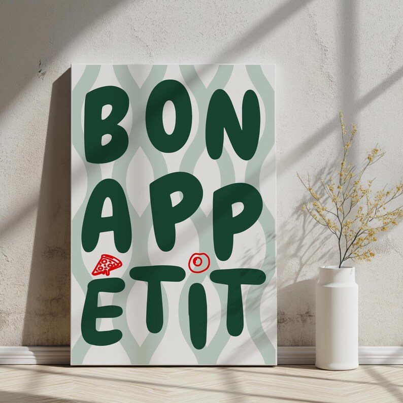 Bon Appetit Typography Wall Art Kitchen Decor Retro Italian Bon Appetit ...