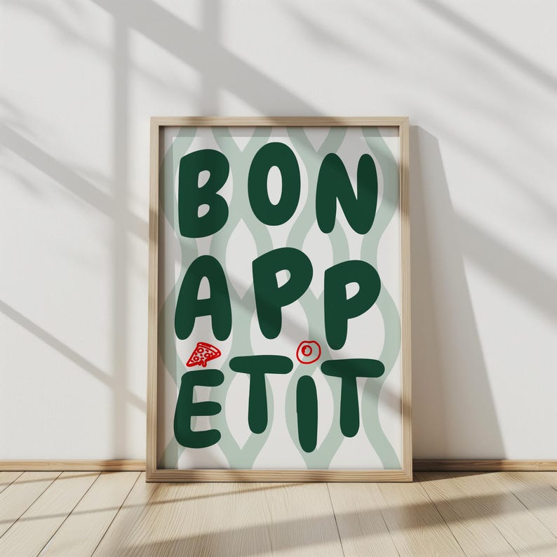 Bon Appetit Typography Wall Art Kitchen Decor Retro Italian Bon Appetit ...