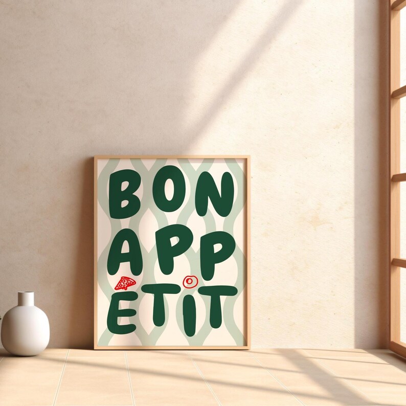 Bon Appetit Typography Wall Art Kitchen Decor Retro Italian Bon Appetit ...