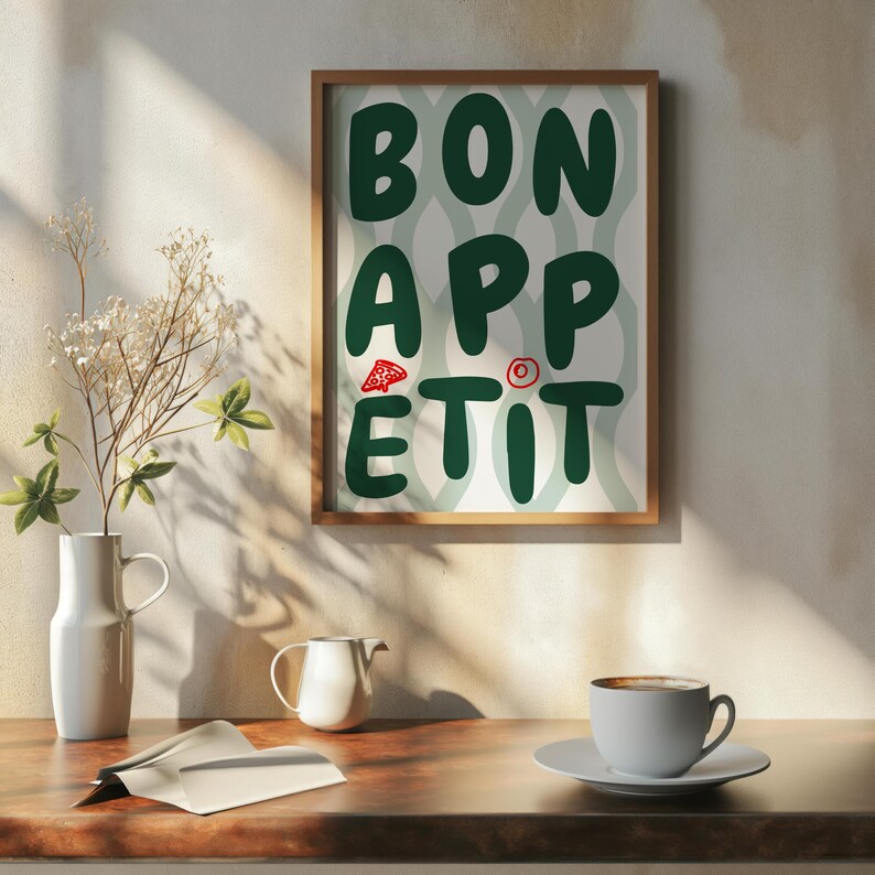 Bon Appetit Typography Wall Art Kitchen Decor Retro Italian Bon Appetit ...