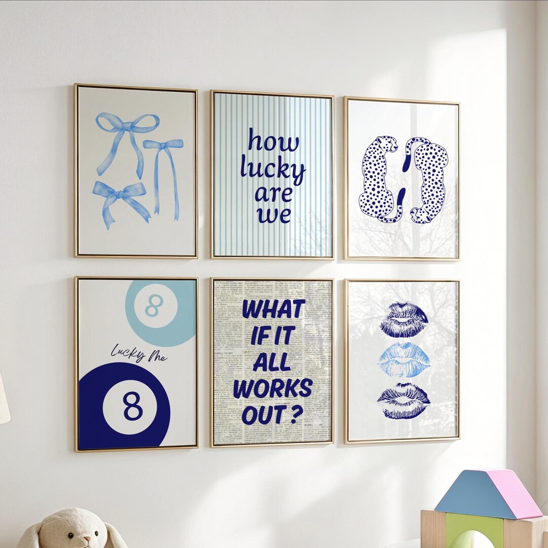 Navy Blue Preppy Wall Art Set: Trendy Dorm Decor Prints (digital ...