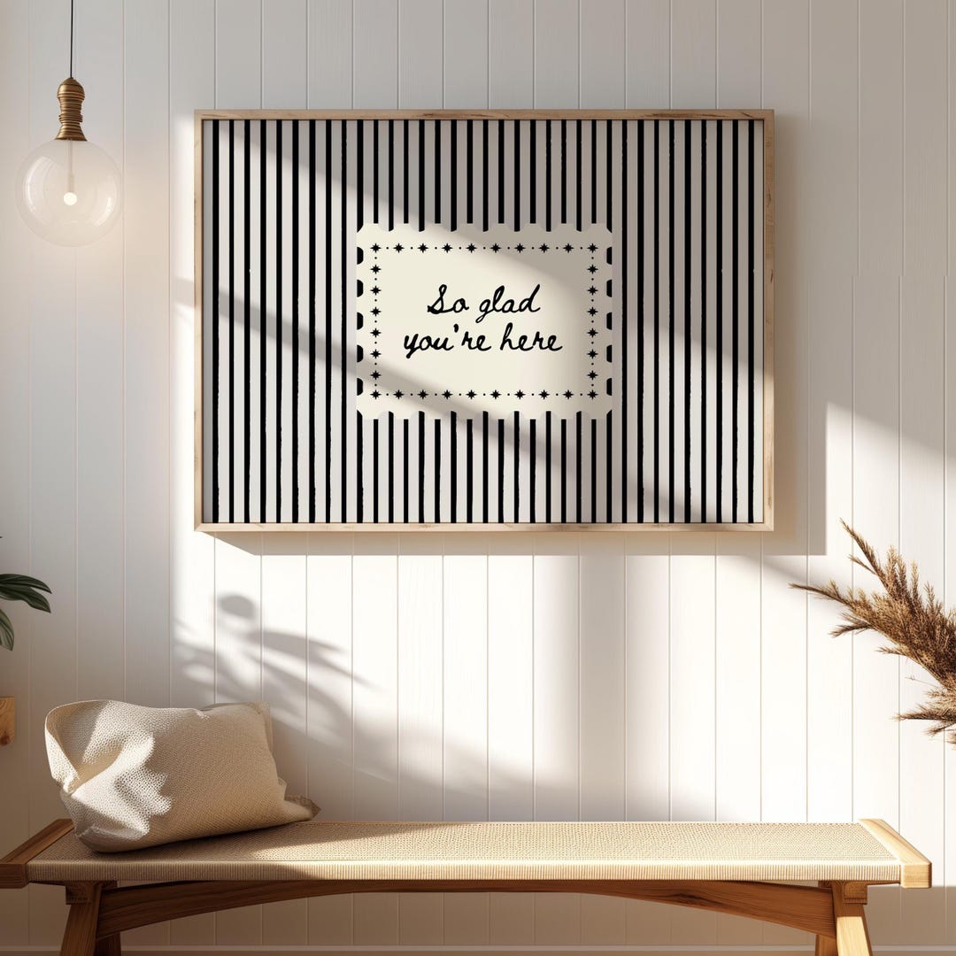 So Glad You're Here Print: Hand-drawn Typography Black Striped ...