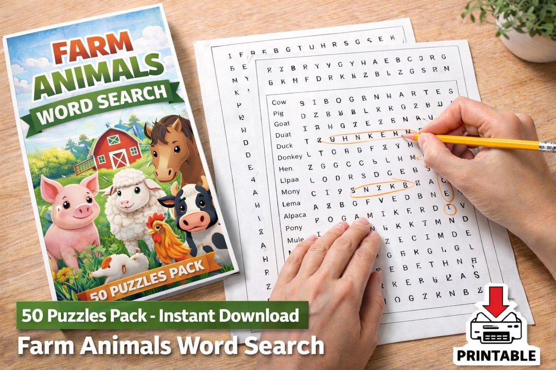 Farm Animals Word Search Pack | 50 Printable Puzzles | Kids Activity ...