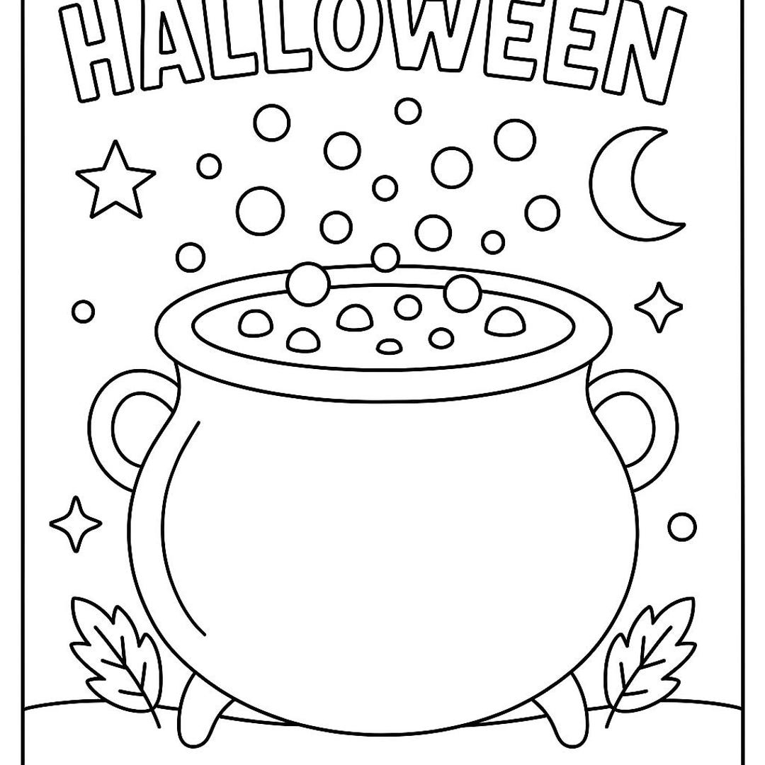 Bubbling Cauldron Halloween Coloring Page | Magical Printable for Kids ...