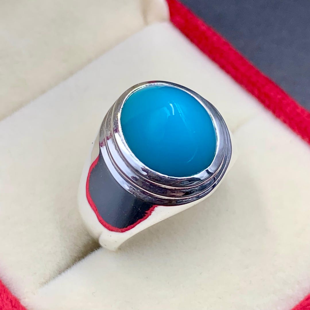 Handmade Men Turquoise Ring, Natural Turquoise Feroza 925 Sterling Silver Ring, Real Nishapuri ...