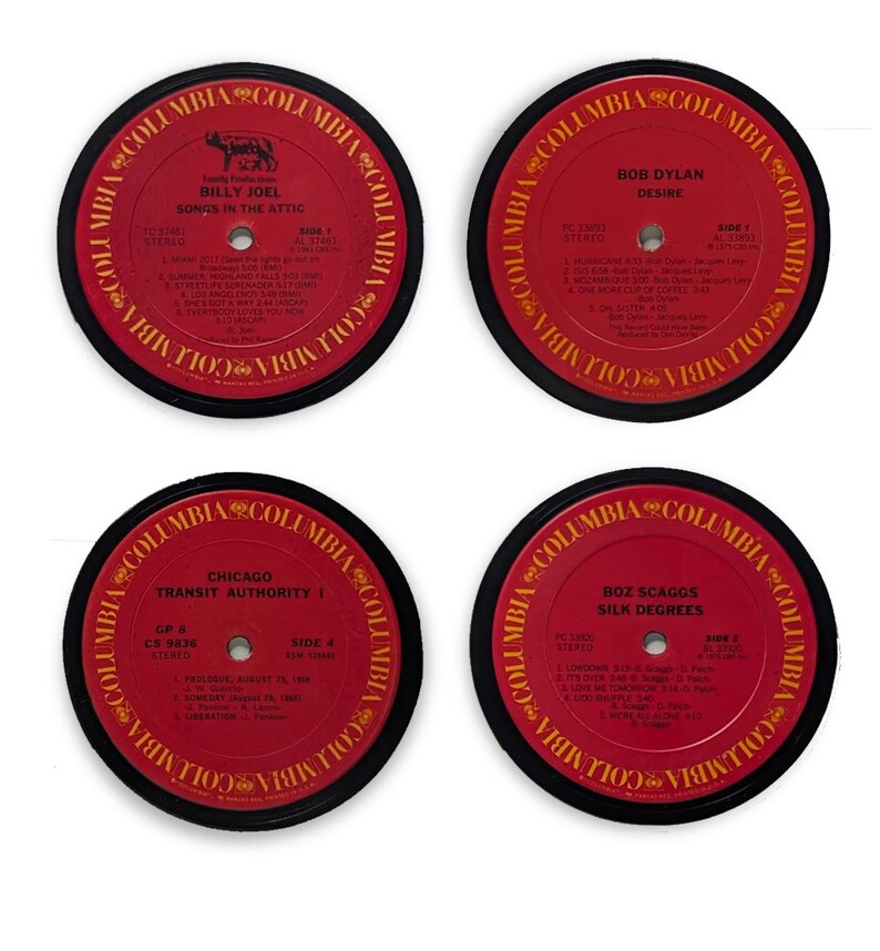 Vinyl Coaster 4-pack - Bob Dylan, Billy Joel, Chicago, Boz Scaggs - Etsy