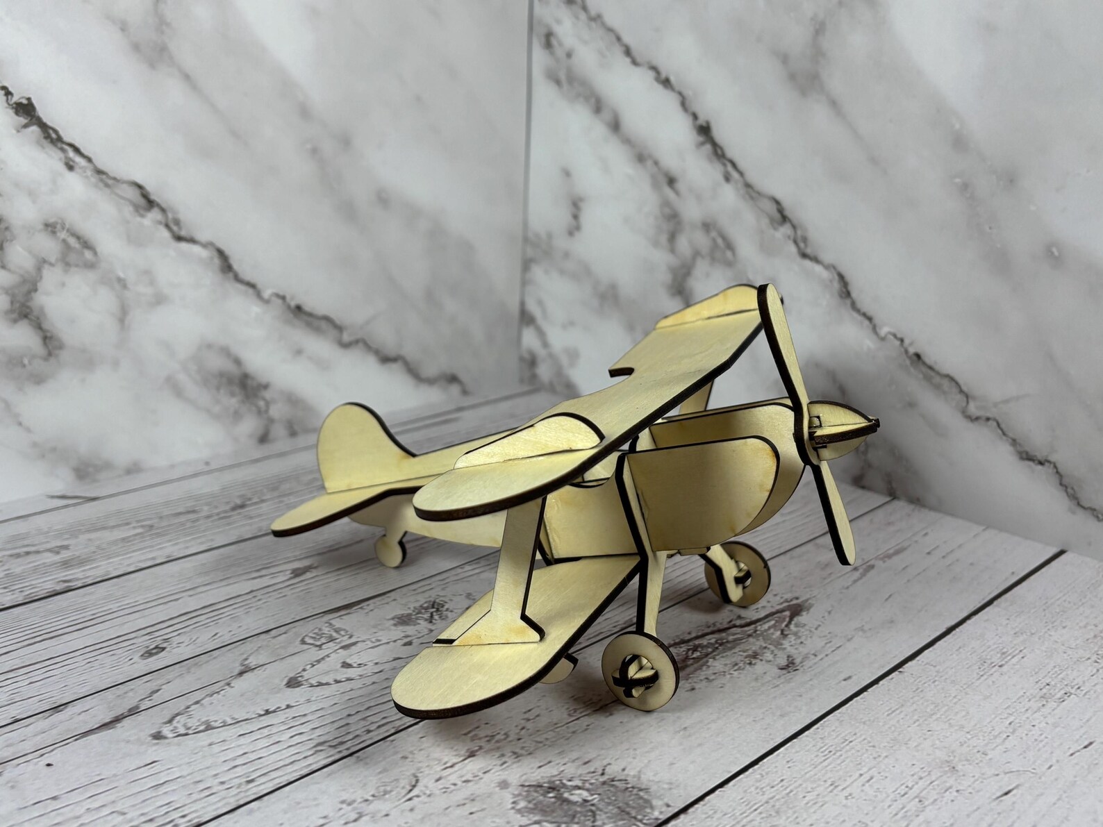 Handcrafted Wooden Biplane Model Kit – DIY Laser-cut Airplane Puzzle ...