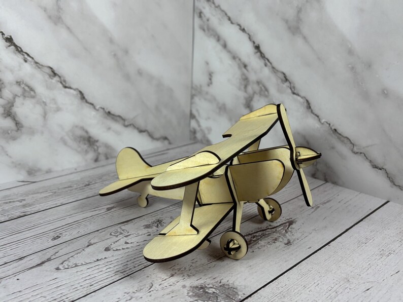 Handcrafted Wooden Biplane Model Kit – DIY Laser-cut Airplane Puzzle ...