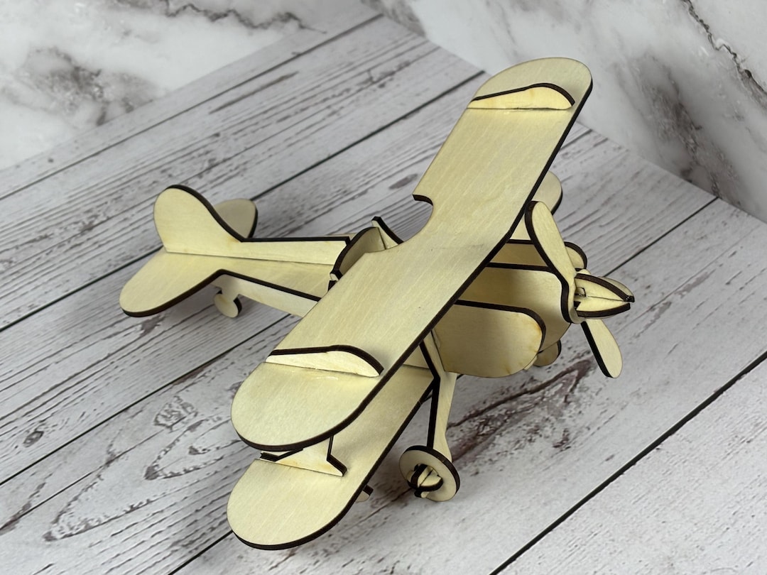 Handcrafted Wooden Biplane Model Kit – DIY Laser-cut Airplane Puzzle ...