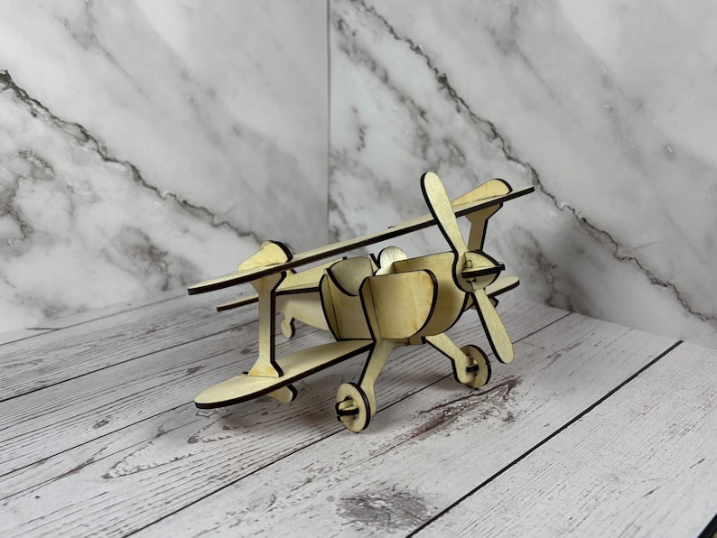 Handcrafted Wooden Biplane Model Kit – DIY Laser-cut Airplane Puzzle ...