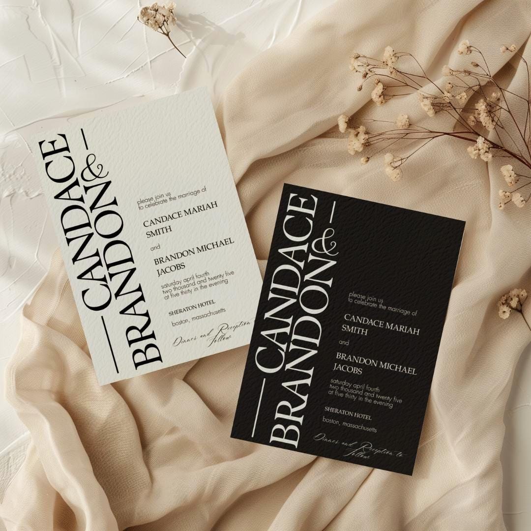 Candace - Simple Modern Black and White Wedding Invitation Suite ...