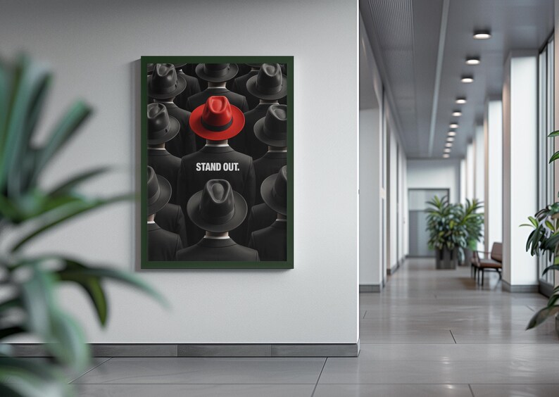 Stand Out Poster, Motivational Wall Art, Unique Red Hat Minimalist ...