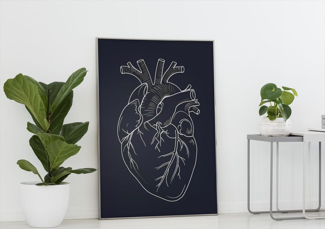 Anatomical Heart Poster | Line Art Wall Print | Minimalist Black and ...