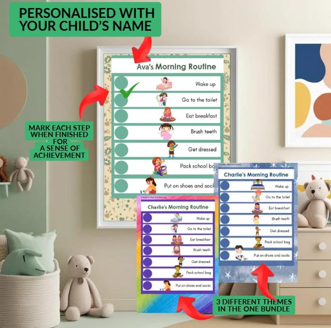 Morning Routine Printable for Kids Visual Schedule Task Cards Calm Tips ...