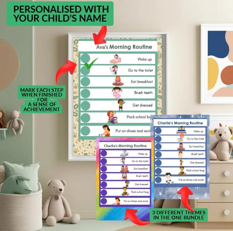 Morning Routine Printable for Kids Visual Schedule Task Cards Calm Tips ...