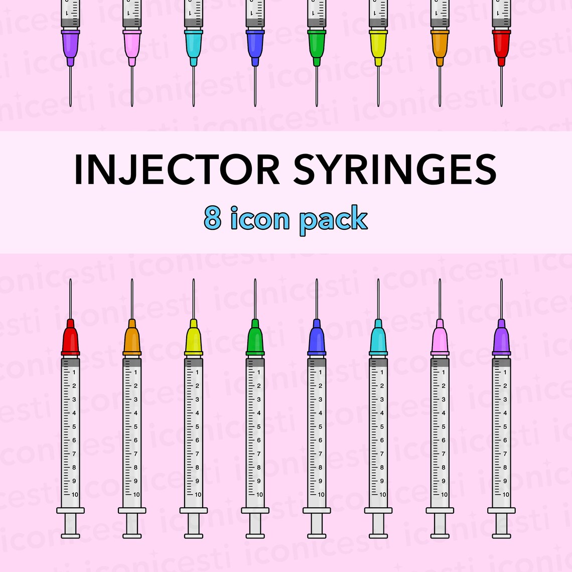 Injector Syringe Icon Pack | 8 Colorful Syringe Pngs | Digital ...