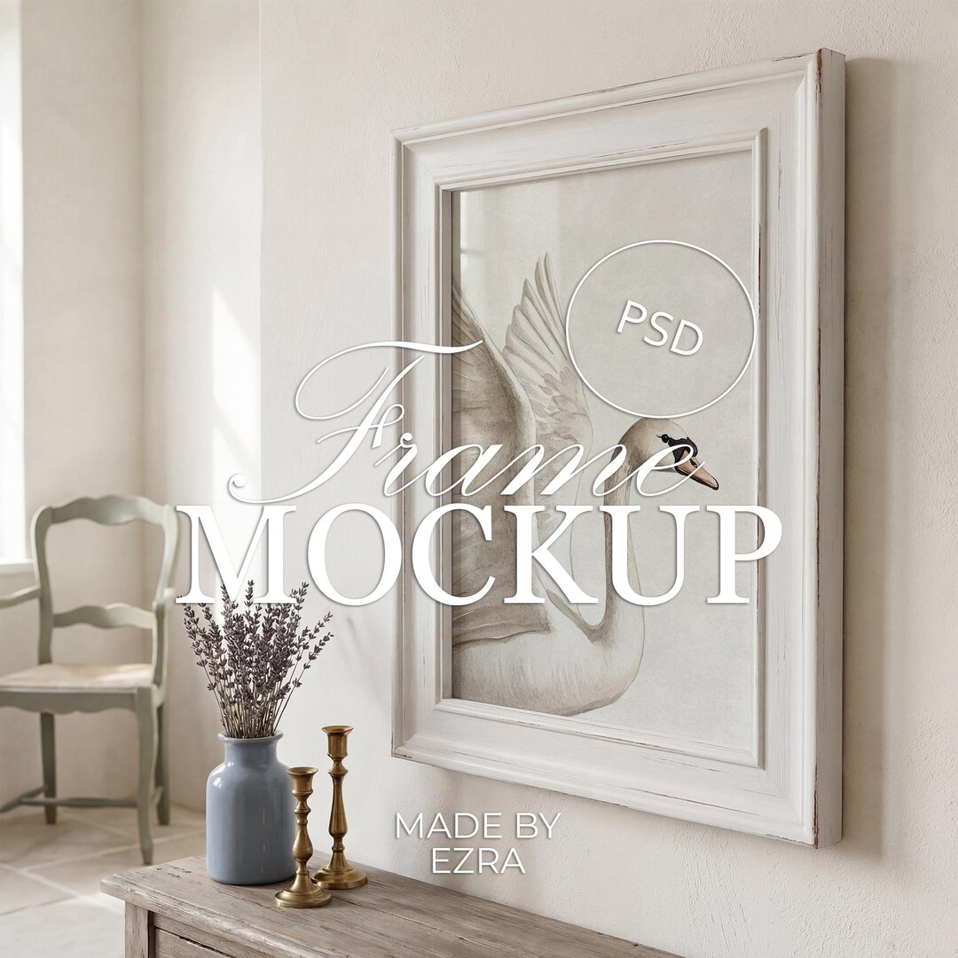 French Country White Frame Mockup, Shabby Chic Lavender Scene on ...