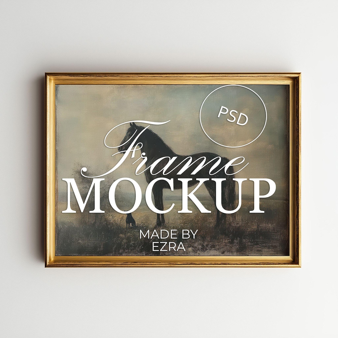 Gold Wall Frame Mockup, Minimal 3x4 Poster Mockup, Horizontal Frame PSD ...