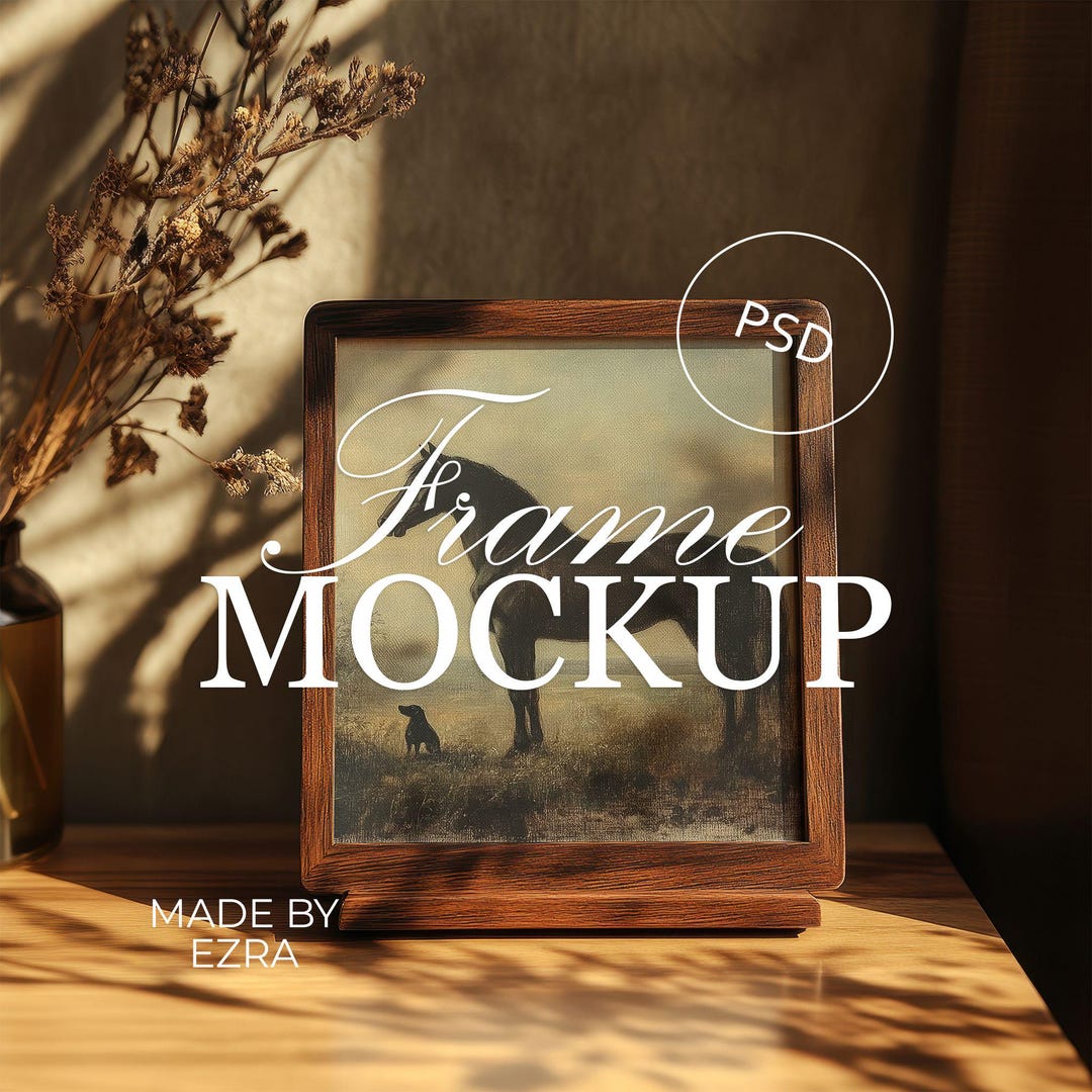 Wood Frame Mockup, 4x5 Table Stand Frame PSD for Photoshop, Smart ...