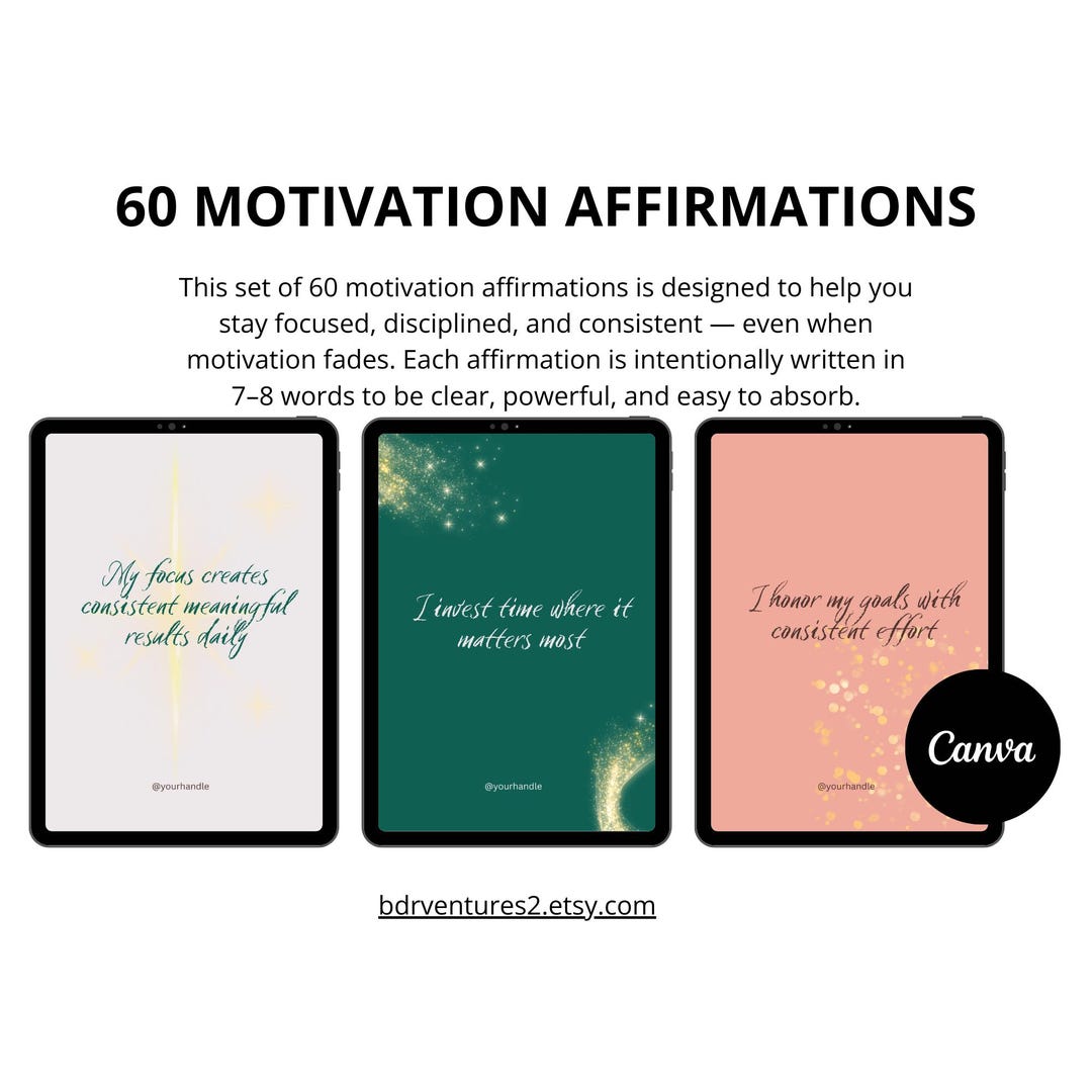60 Motivation Affirmations for Focus, Discipline & Progress - Etsy
