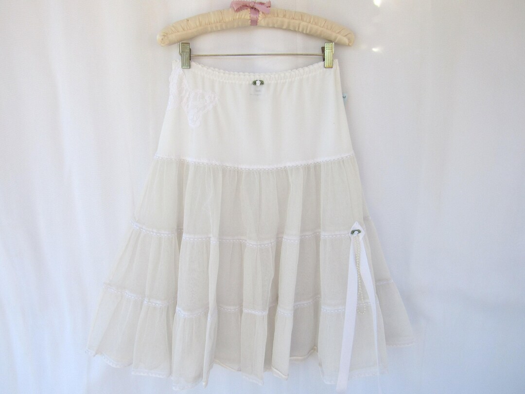 Handmade Tulle Crinoline Petticoat Skirt: Vintage Cream Flared Extender ...