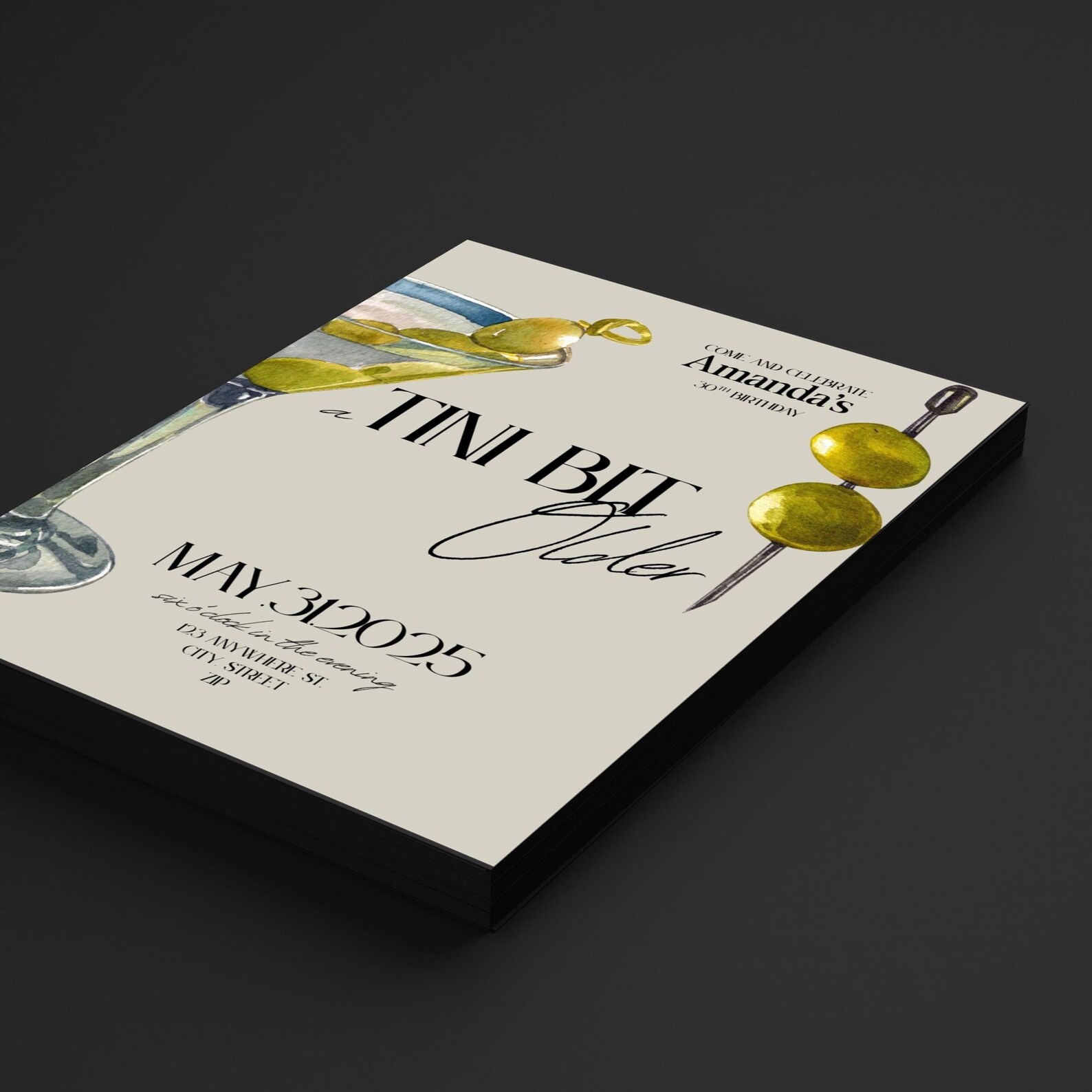 Green "a Tini Bit Older" Martini Birthday Invite Template | Editable ...