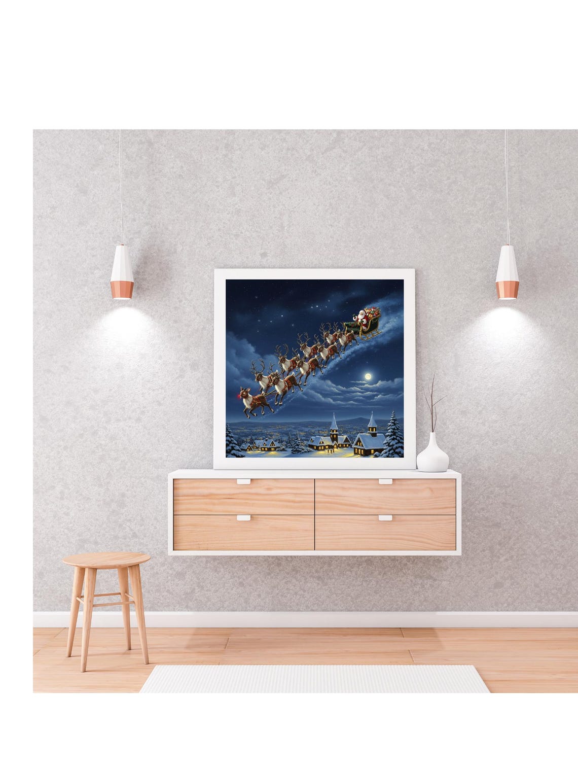 Santa's Sleigh Painting Poster - Etsy