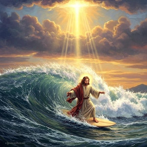 Surfing Jesus Painting Art Print - Etsy