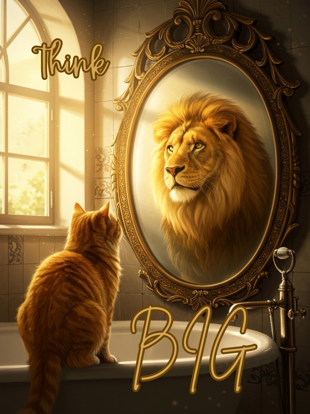 Cat Looking in Mirror Sees Lion Thing Big Poster Print Art - Etsy