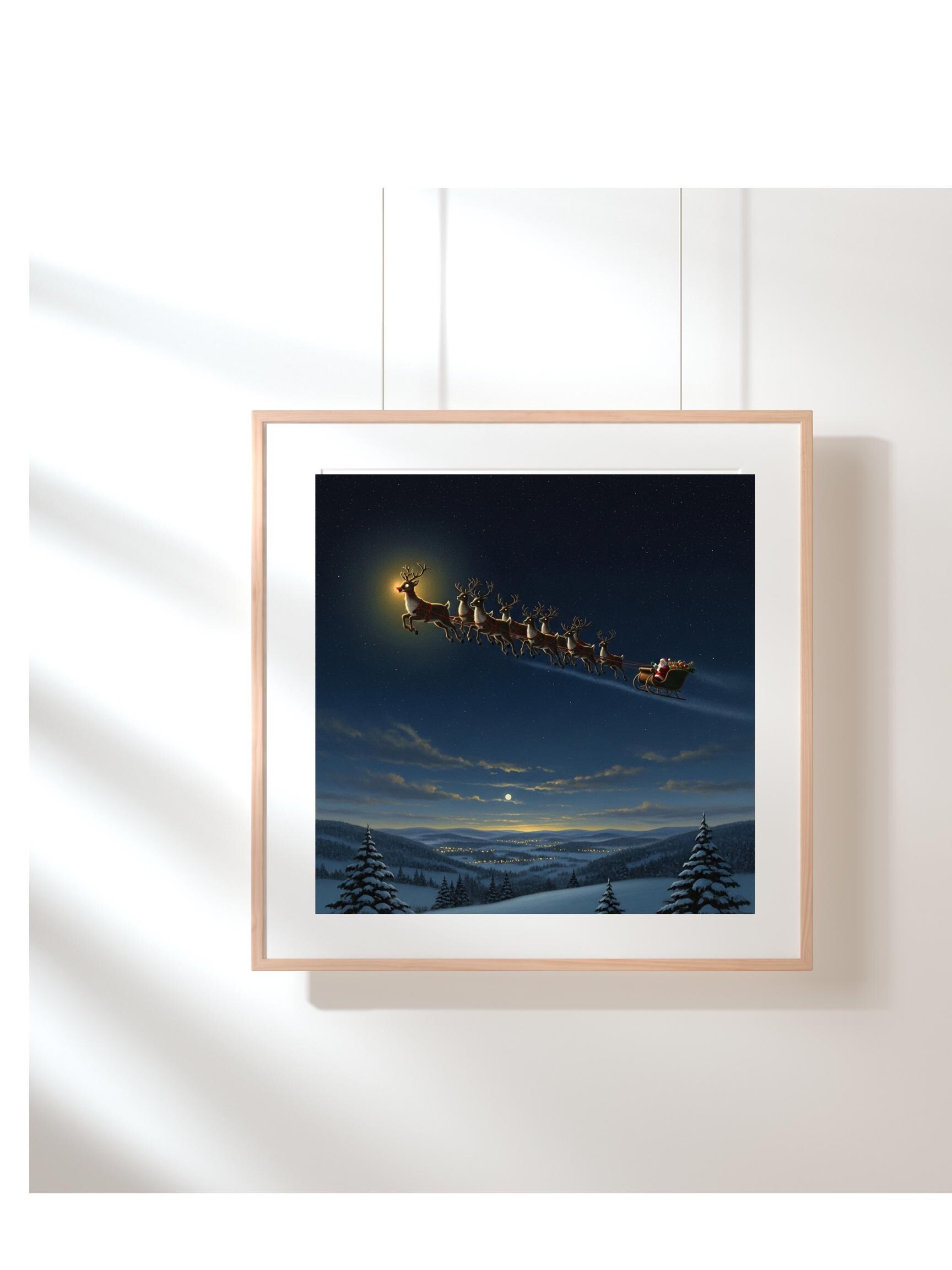 Santa and Reindeer Poster - Etsy